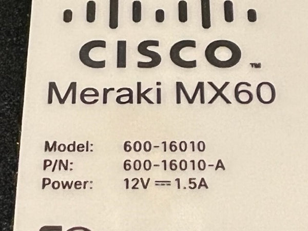 Cisco Meraki MX60 Cloud Managed security appliance w/ power supply (Un ...